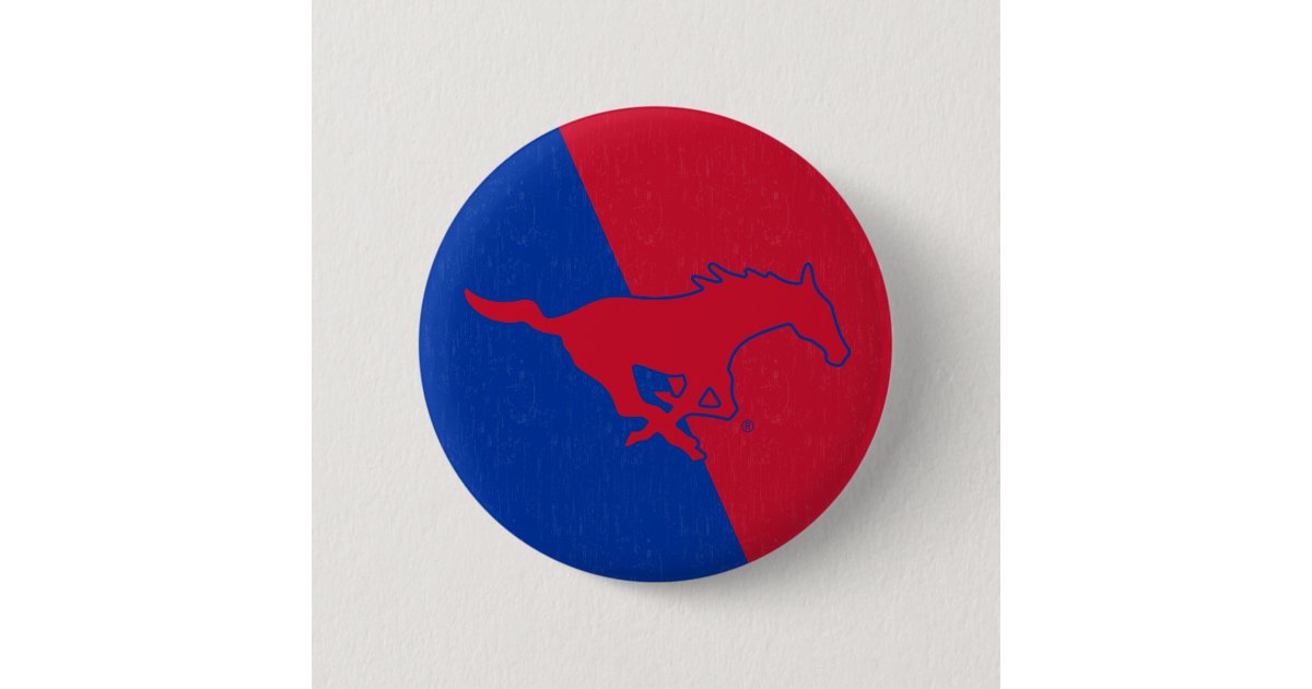 SMU Mustangs Color Block Distressed Button | Zazzle