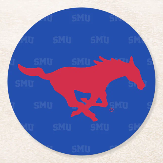 SMU Mustangs Logo Watermark Round Paper Coaster | Zazzle
