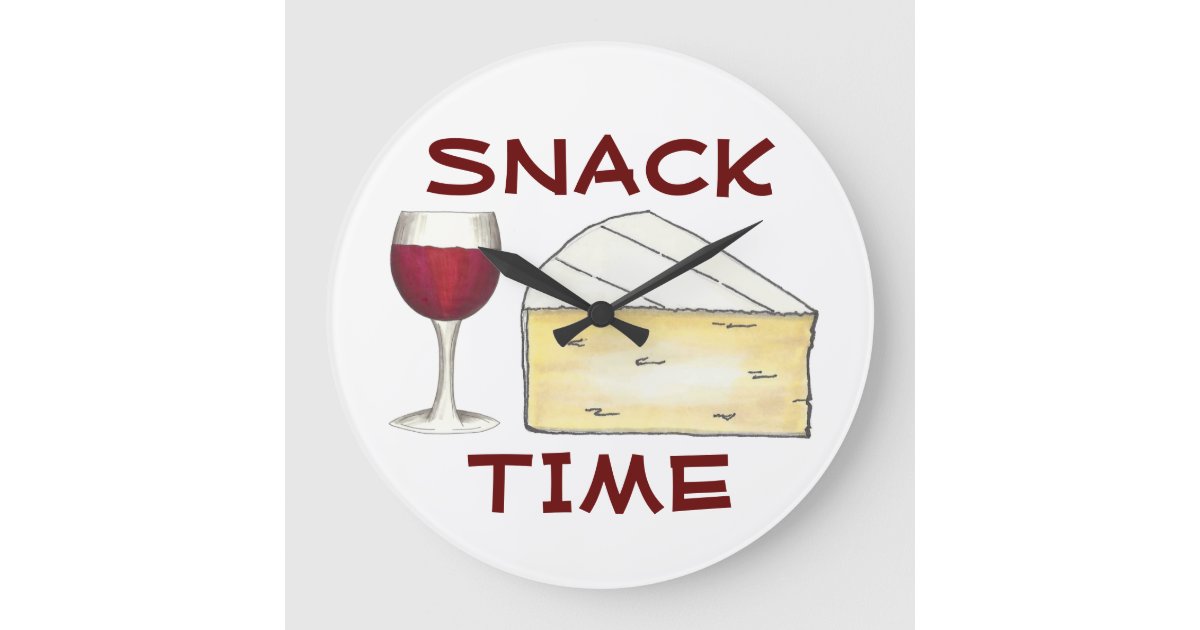 Snack Time Red Wine Glass Brie Cheese Foodie Large Clock | Zazzle