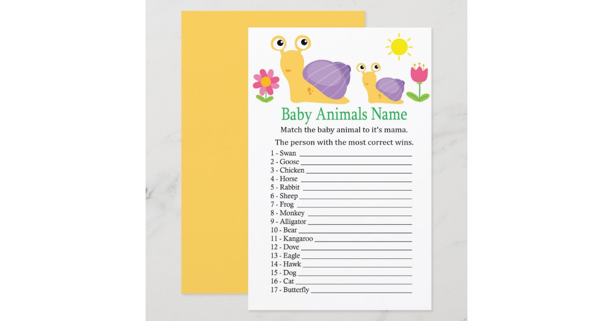 Snail Baby Animals Name Game | Zazzle