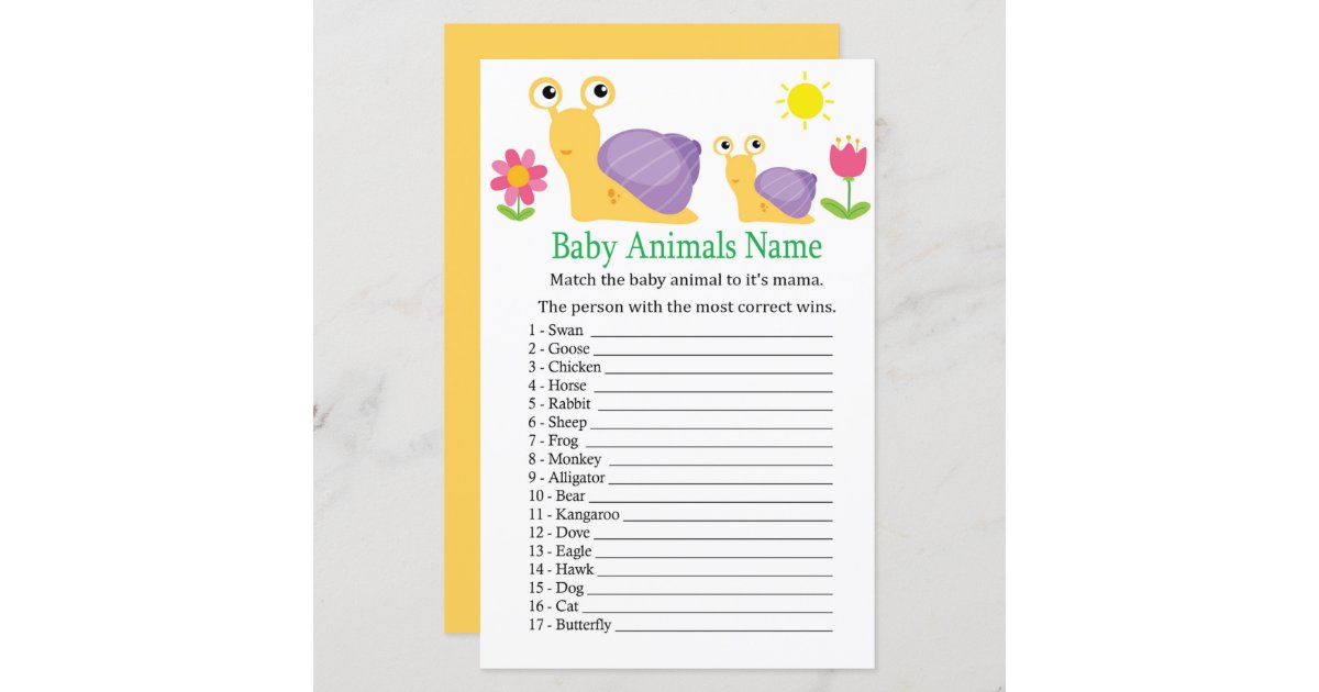 Snail Baby Animals Name Game | Zazzle