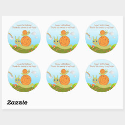 Snail Birthday Party thank you note Classic Round Sticker | Zazzle