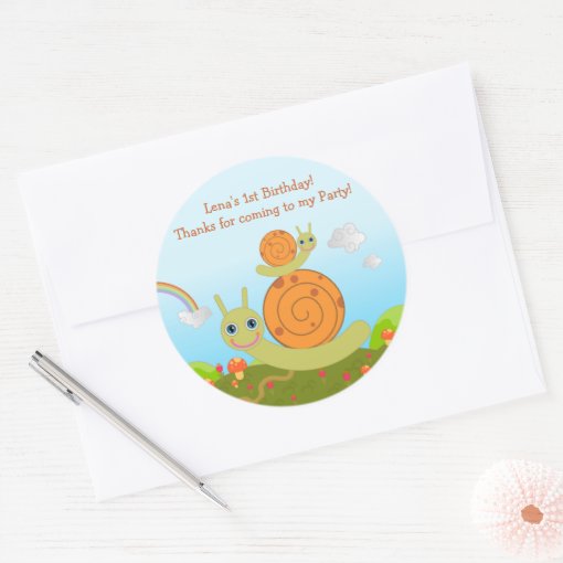 Snail Birthday Party thank you note Classic Round Sticker | Zazzle