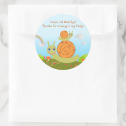 Snail Birthday Party thank you note Classic Round Sticker | Zazzle