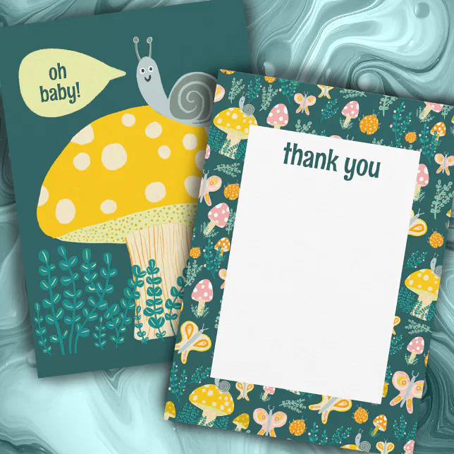 Snail Mushroom Cute Adorable CUSTOM BABY SHOWER Thank You Card | Zazzle
