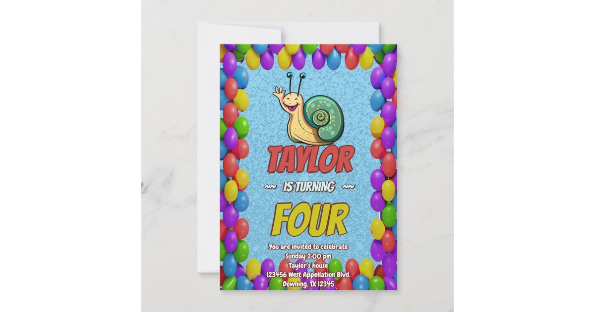 Snail Unique Personalized Birthday Invite Kids | Zazzle