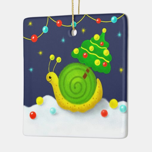 Snail with Christmas Tree Ceramic Ornament | Zazzle