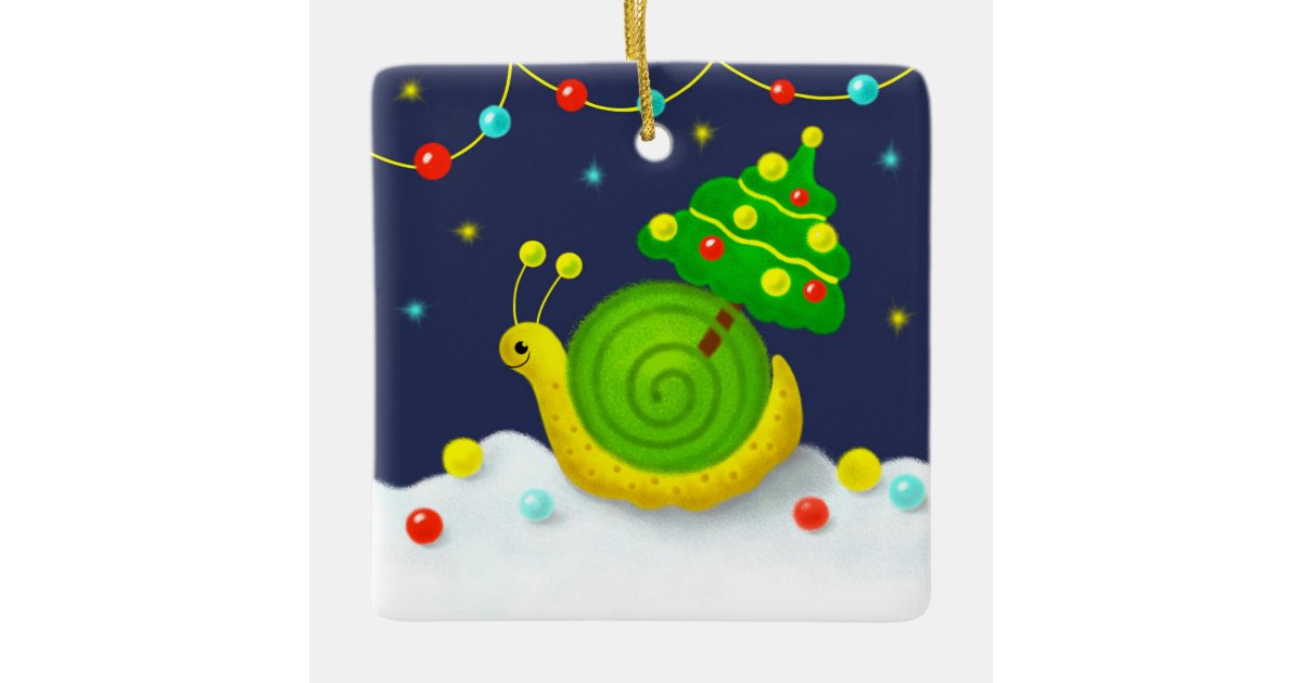 Snail with Christmas Tree Ceramic Ornament | Zazzle