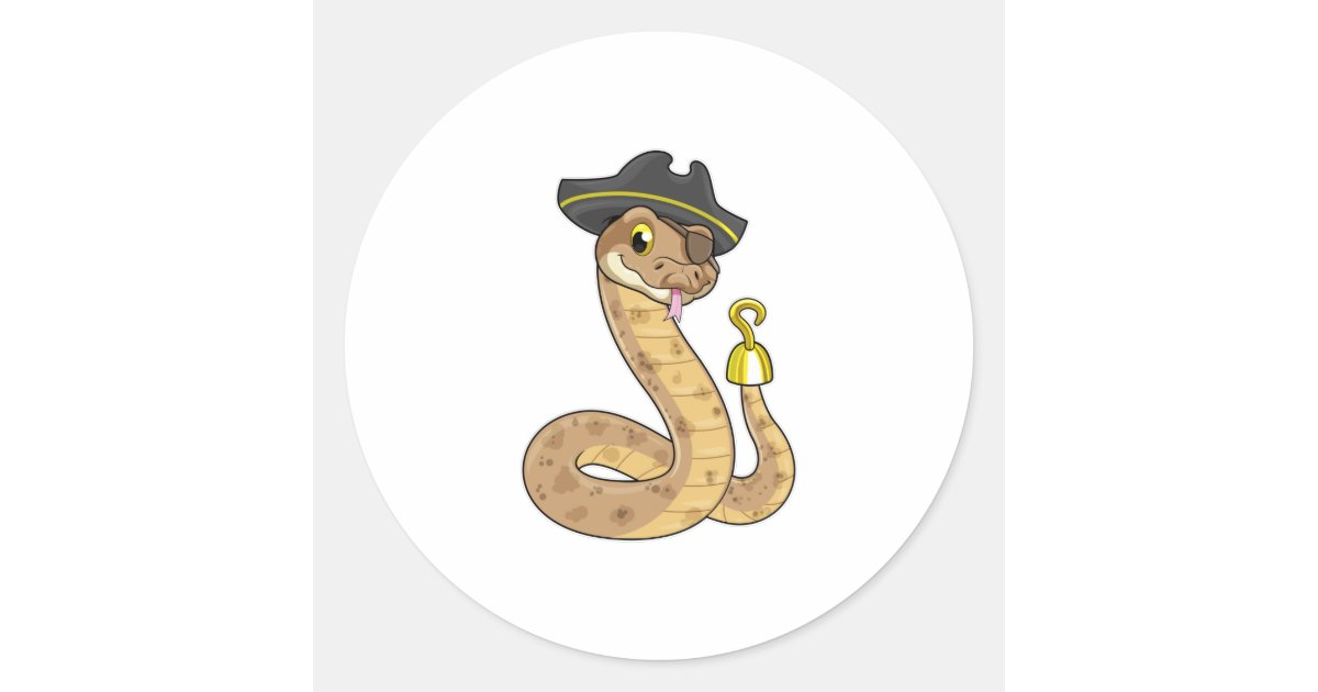 Snake as Pirate with Hook hand & Eye patch Classic Round Sticker | Zazzle