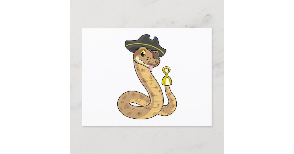 Snake as Pirate with Hook hand & Eye patch Postcard | Zazzle