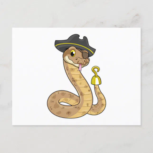 Snake as Pirate with Hook hand & Eye patch Postcard | Zazzle