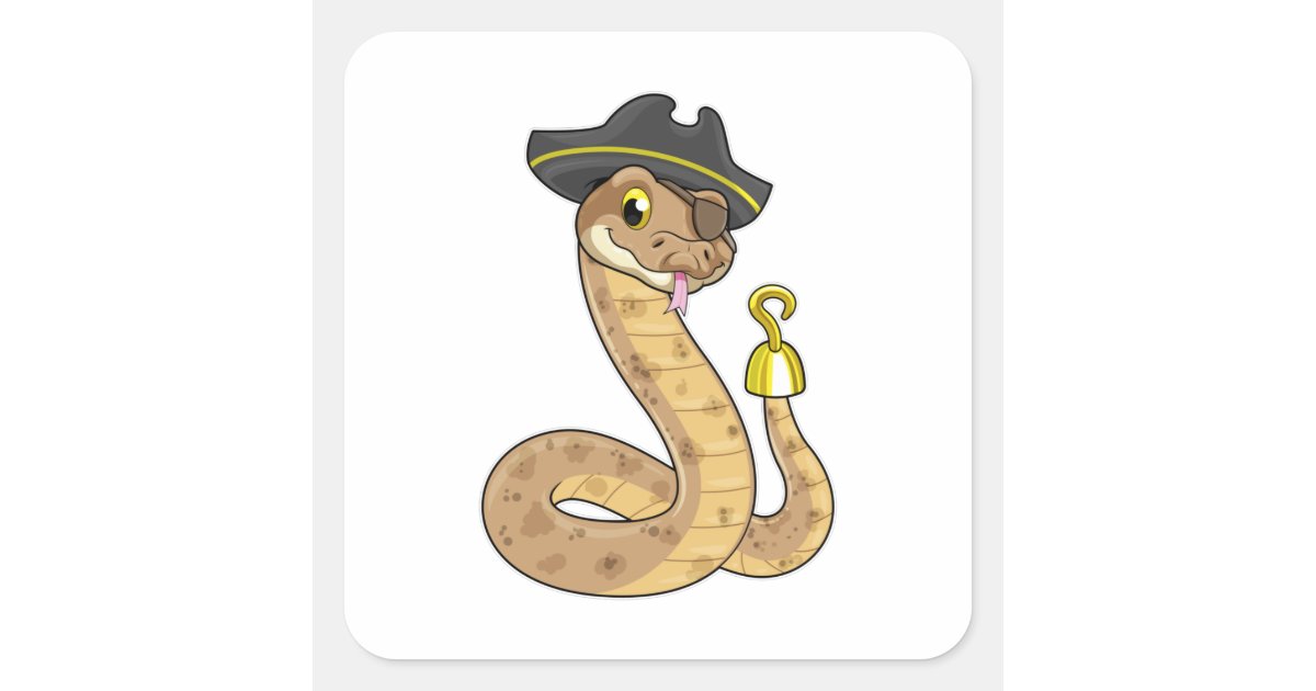 Snake as Pirate with Hook hand & Eye patch Square Sticker | Zazzle