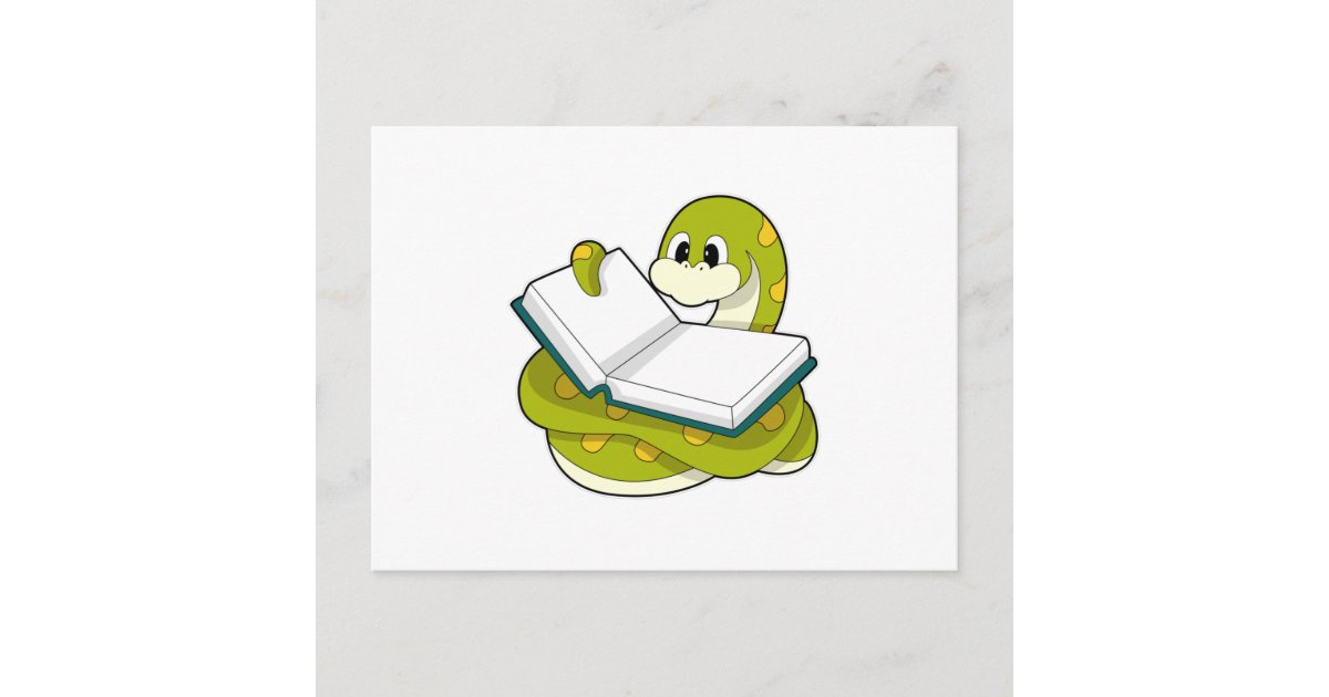 Snake at Reading with Book Postcard | Zazzle