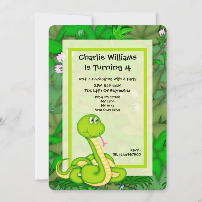 Snake Birthday Party Invitation | Zazzle