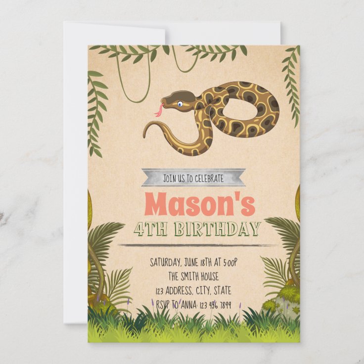 Snake birthday party invitation | Zazzle