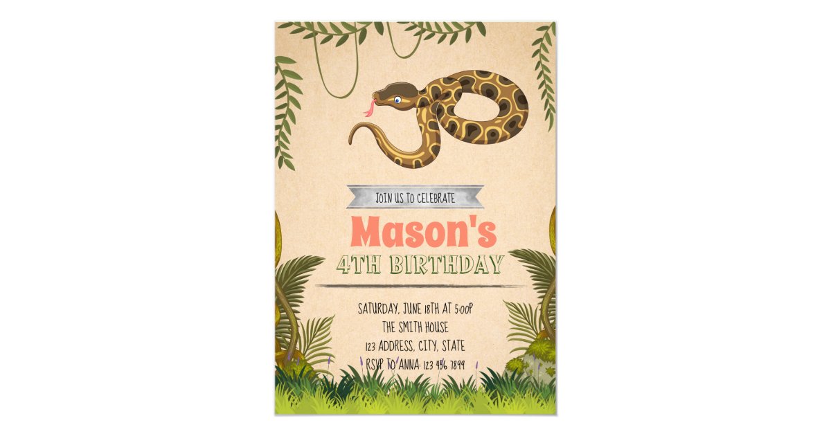 Snake birthday party invitation | Zazzle.com