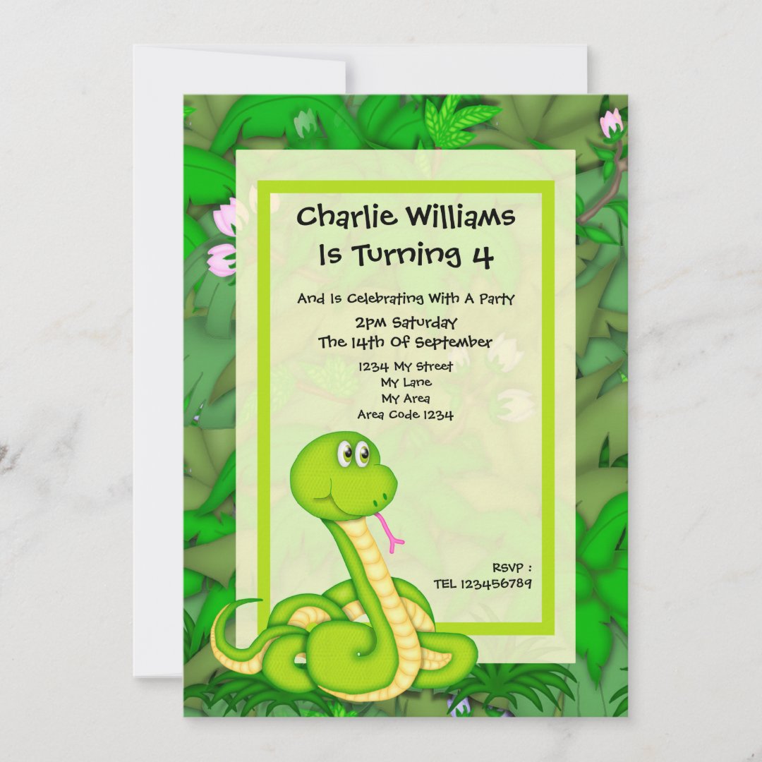 Snake Birthday Party Invitation | Zazzle