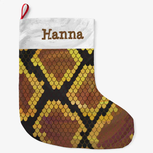 Snake Brown and Gold Print Large Christmas Stocking | Zazzle