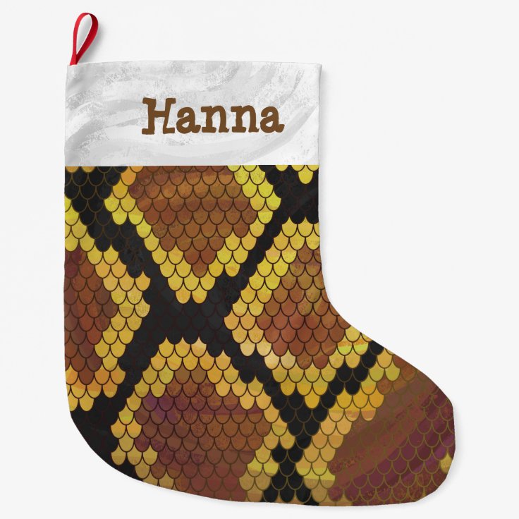 Snake Brown and Gold Print Large Christmas Stocking | Zazzle