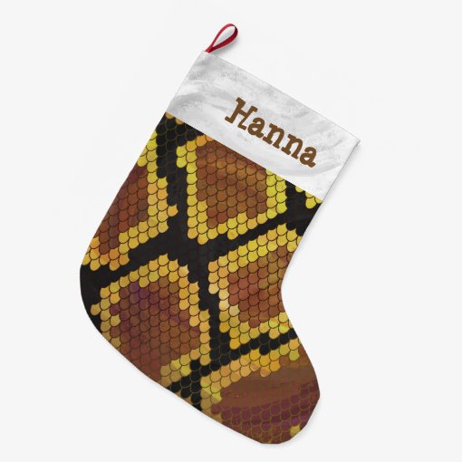 Snake Brown and Gold Print Large Christmas Stocking | Zazzle