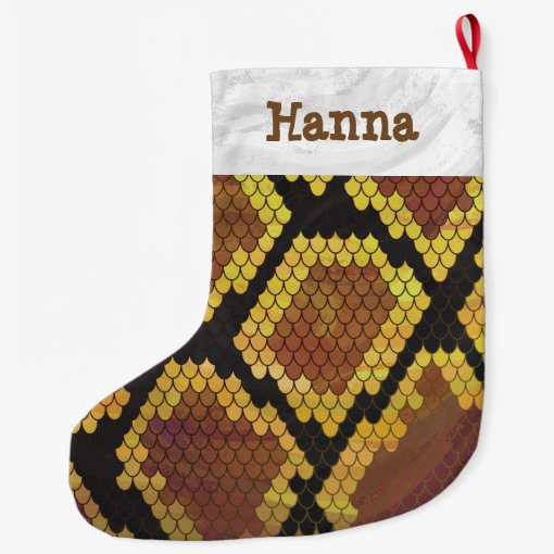 Snake Brown and Gold Print Large Christmas Stocking | Zazzle