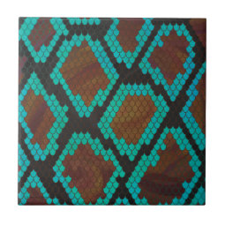 Snake Brown and Teal Print Ceramic Tile | Zazzle