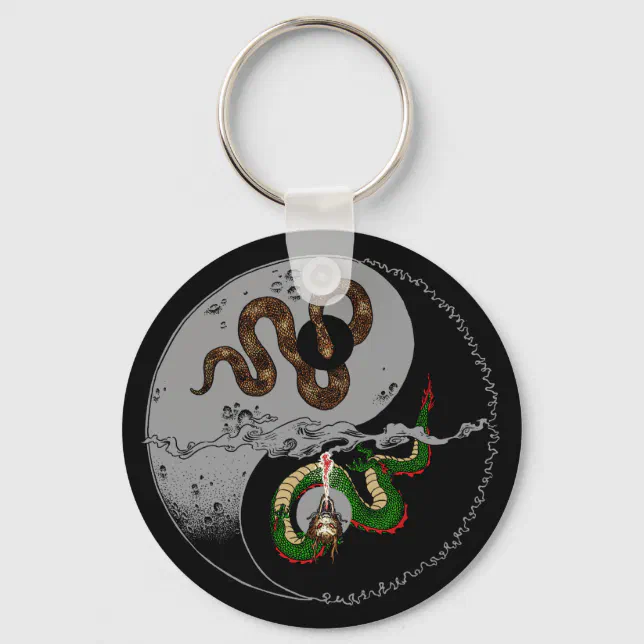 Snake/Dragon Ying/Yang Symbol Round Keychain | Zazzle
