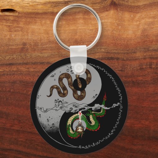 Snake/Dragon Ying/Yang Symbol Round Keychain | Zazzle