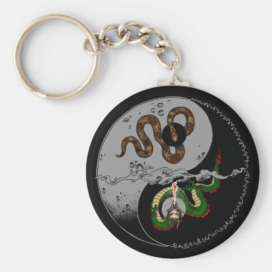 Snake/Dragon Ying/Yang Symbol Round Keychain | Zazzle.com