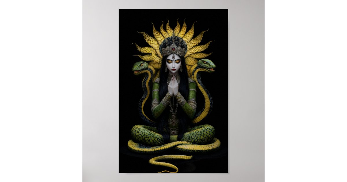 Snake Goddess Naga Kanya Queen Black Yellow Art Poster | Zazzle