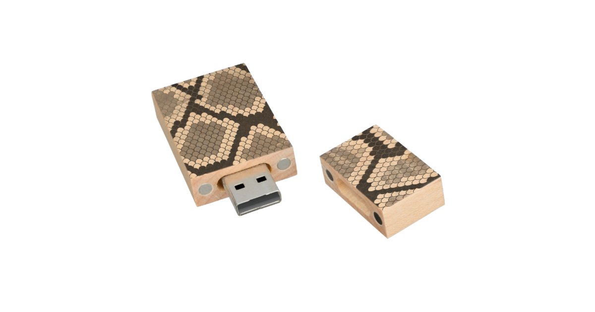 Snake Gray and Light Gray Print Wood Flash Drive | Zazzle