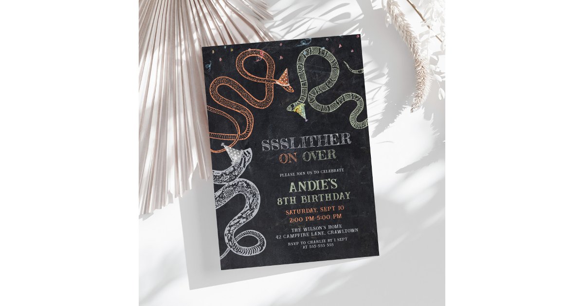 Snake Party Chalkboard Reptile Birthday Invitation | Zazzle