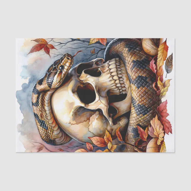 Snake With Skull Autumn Leaves Tissue Paper | Zazzle