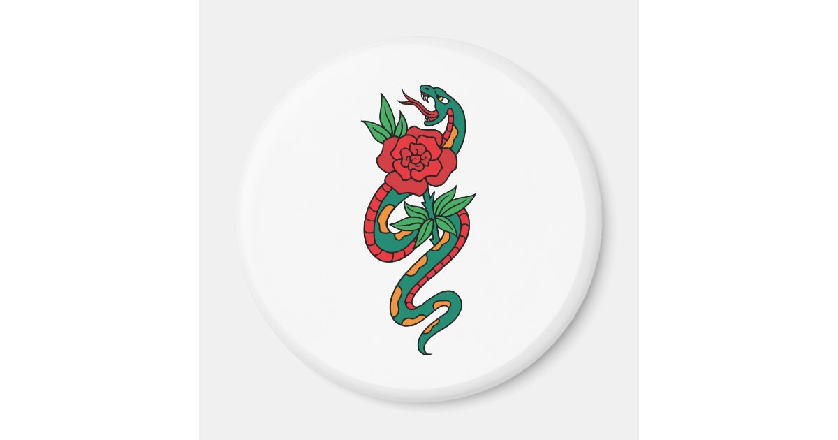 Snake Wrapped Around a Red Rose Tattoo Art Magnet | Zazzle