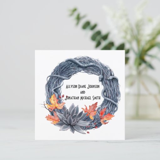 Snake Wreath Black Flowers Handfesting Wedding | Invitation | Zazzle