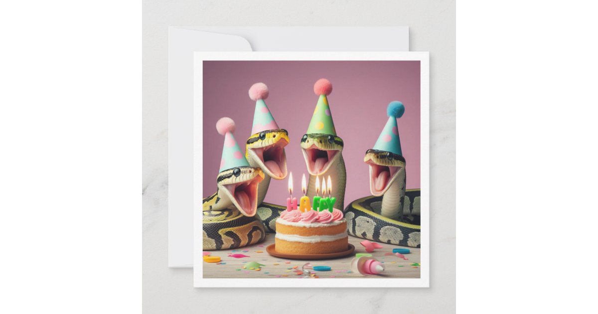 Snakes eating cake birthday invitation, reptile invitation | Zazzle