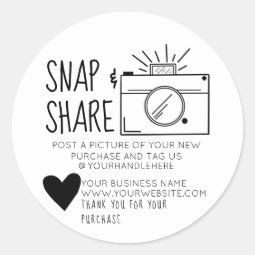 Snap and Share Camera Heart Social Media Business Classic Round Sticker ...