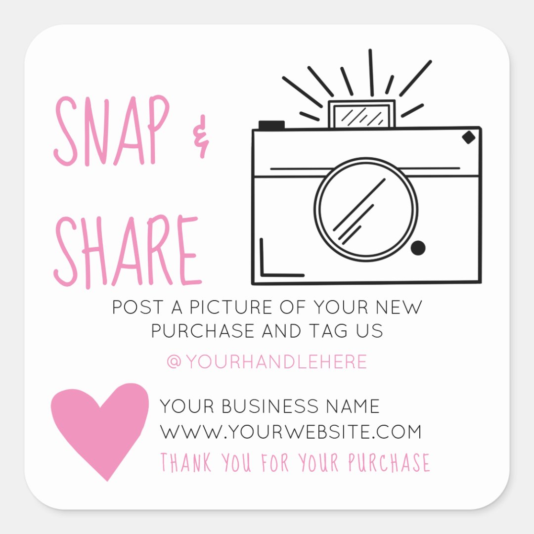 Snap and Share Camera Heart Social Media Business Square Sticker | Zazzle