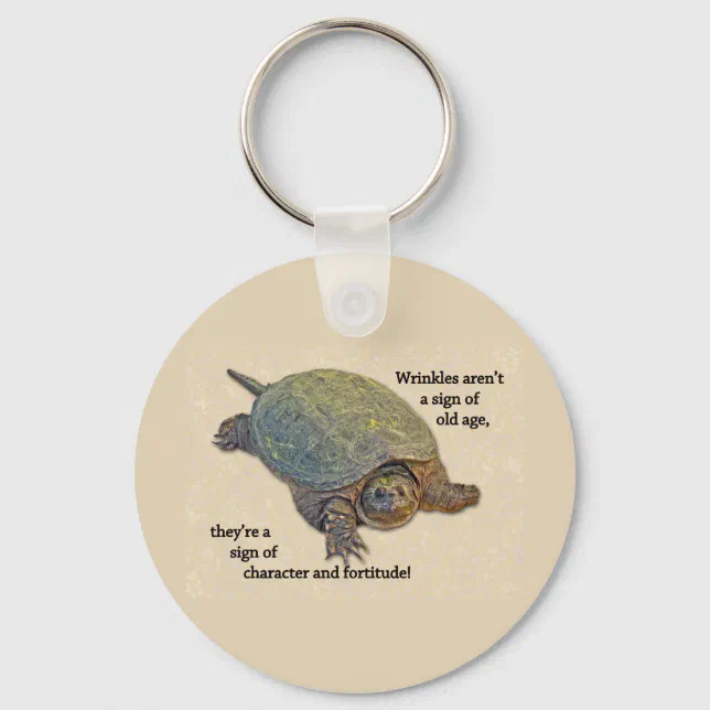 Snapping Turtle Wrinkled Old Age Wisdom Keychain | Zazzle