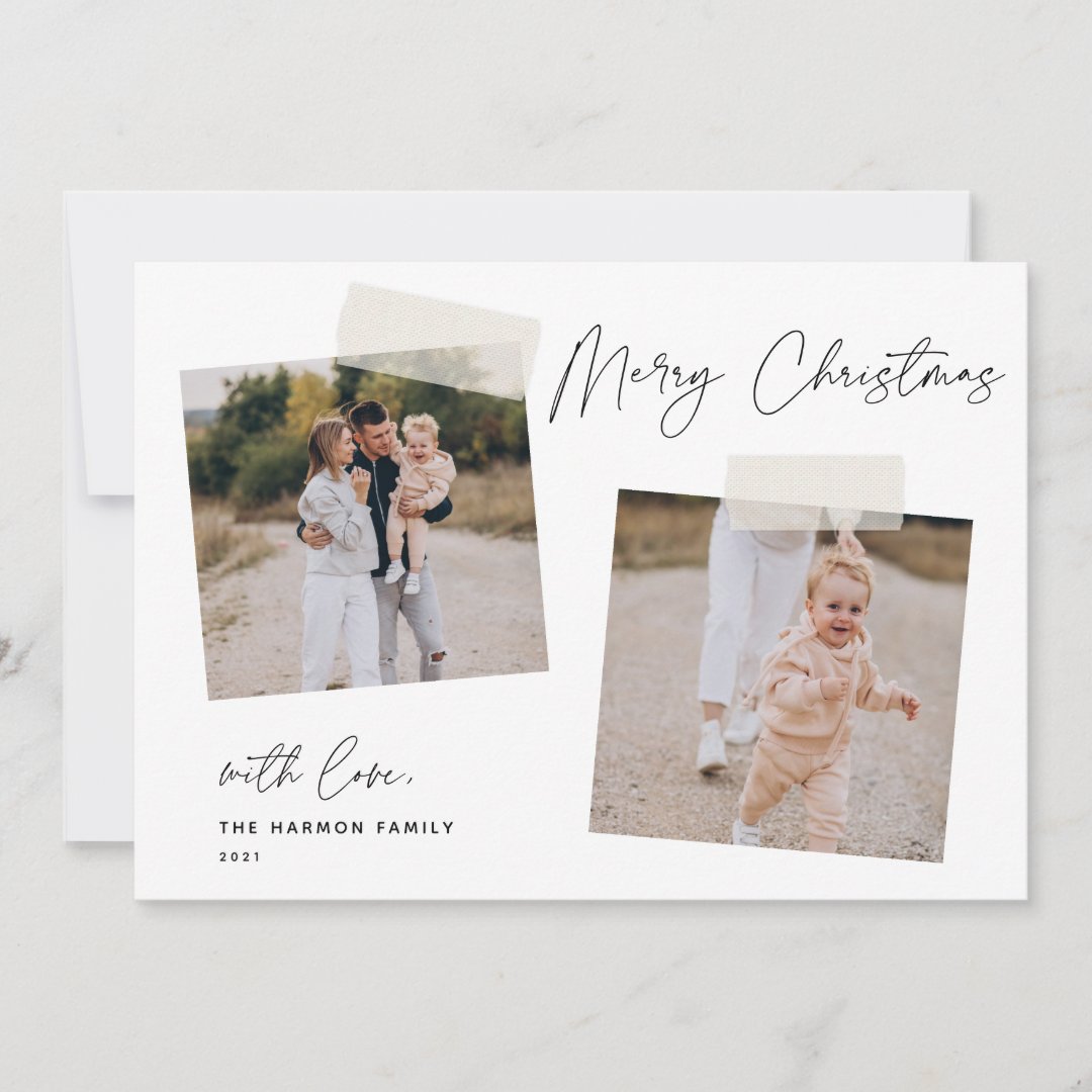 Snapshot | Merry Christmas Two Photo Holiday Card | Zazzle