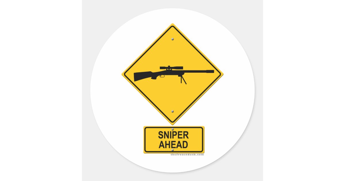 Sniper Ahead Warning Sign Classic Round Sticker | Zazzle