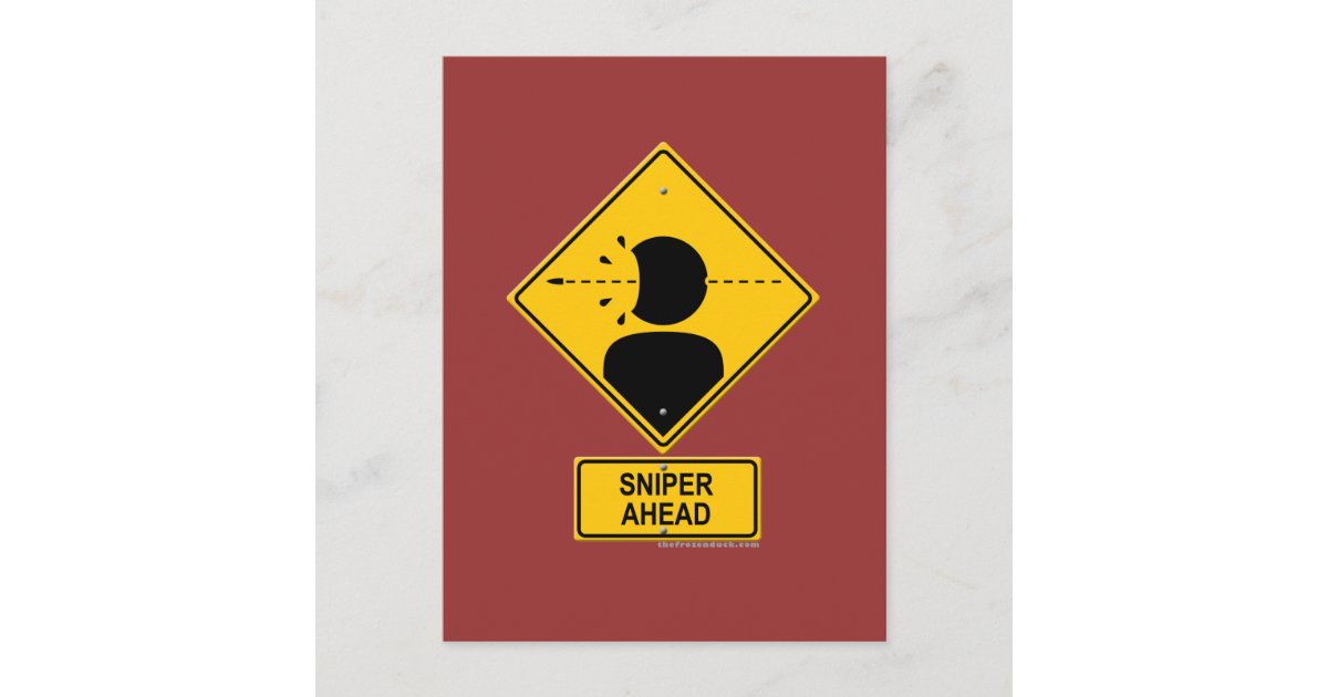 Sniper Ahead Warning Sign (Head Shot) Postcard | Zazzle