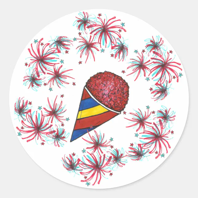 Snocone Fireworks USA July 4th Fourth Patriotic Classic Round Sticker ...