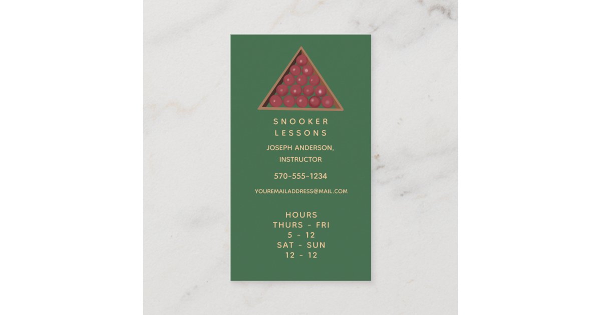 Snooker Lessons Business Card with Hours | Zazzle