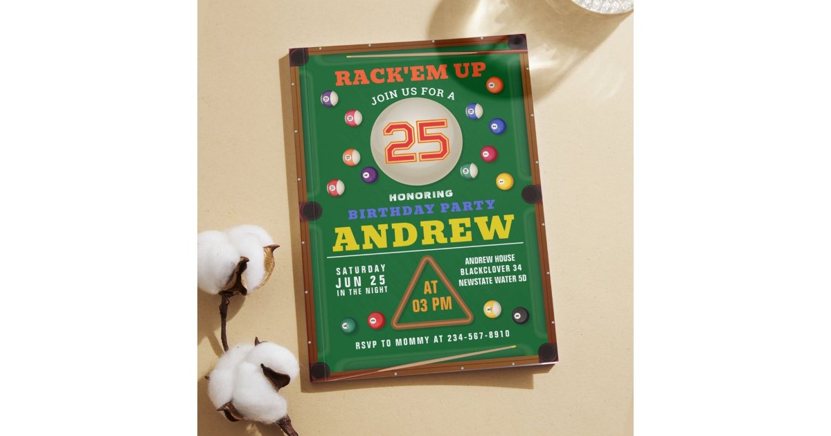 Snooker Pool Birthday Party Invitation | Zazzle