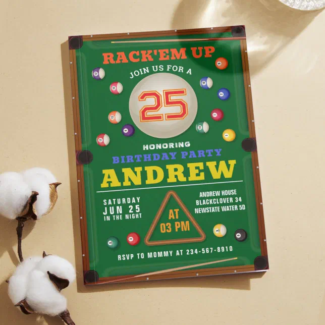 Snooker Pool Birthday Party Invitation | Zazzle