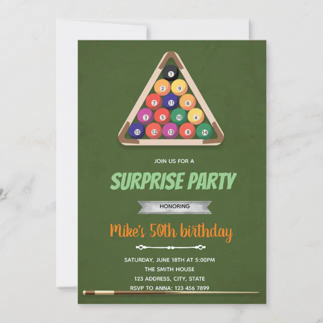 Snooker theme birthday invitation | Zazzle