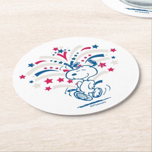 Snoopy 4th of July Dance Round Paper Coaster | Zazzle