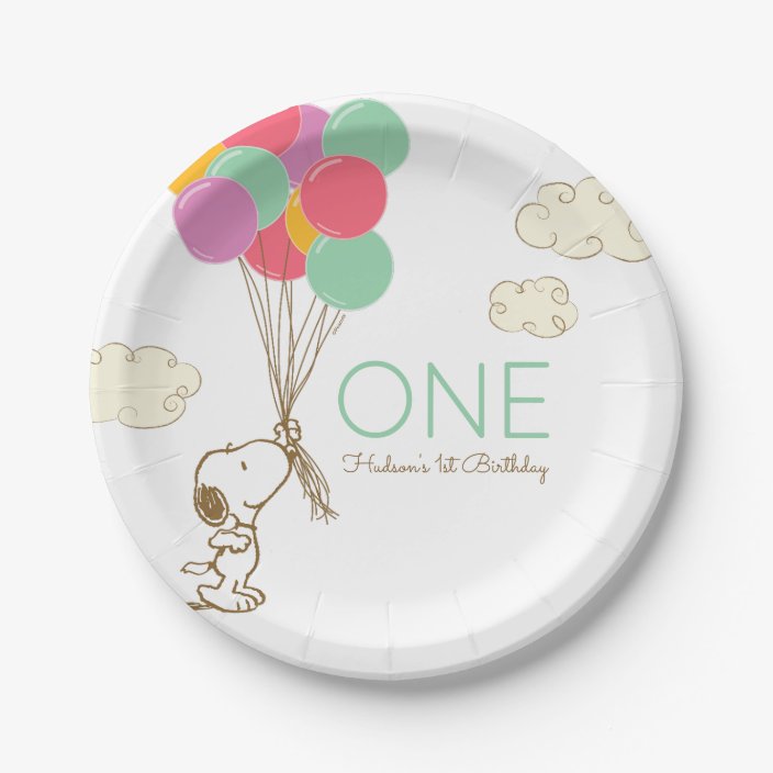 Snoopy and Balloons 1st Birthday Paper Plates | Zazzle.com