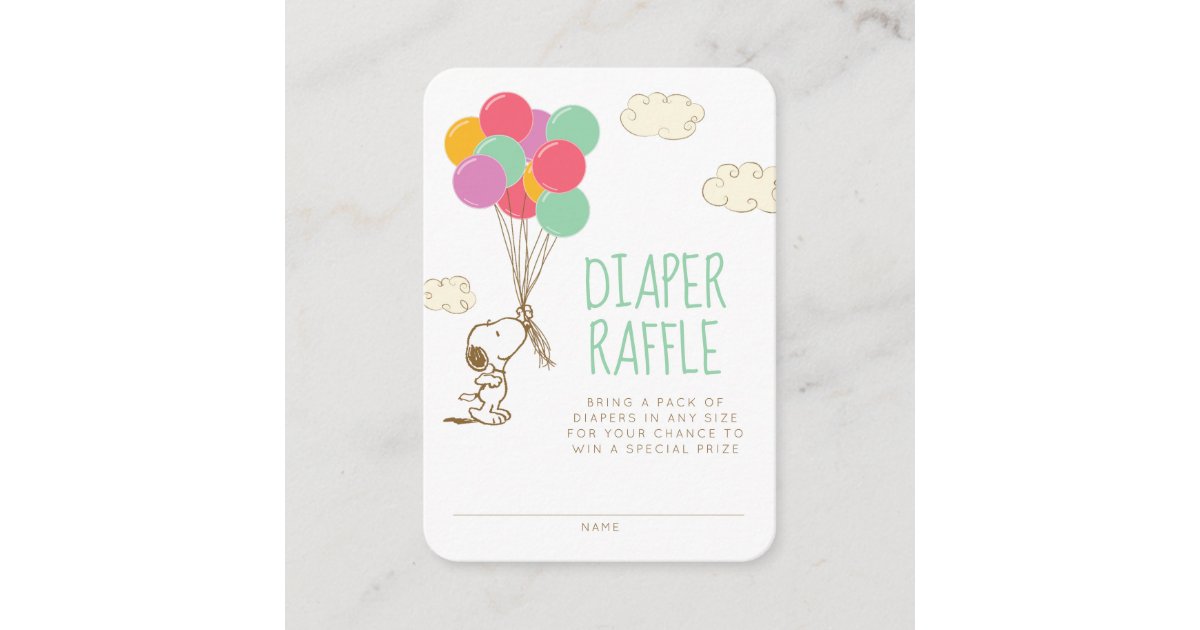Snoopy and Balloons | Baby Shower | Diaper Raffle Enclosure Card | Zazzle